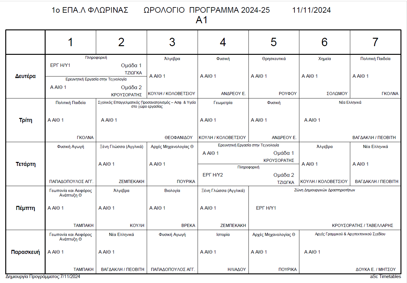 Νέο Ωρολόγιο πρόγραμμα τμημάτων 1ου ΕΠΑΛ Φλώρινας 2024-2025 – 1ο ΕΠΑ.Λ ...